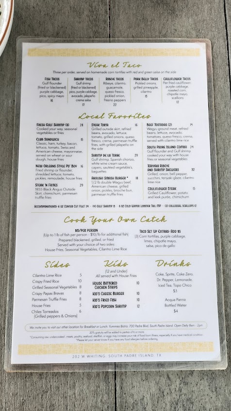 Viva South Padre Island Restaurant Menu | Fresh Seafood, Waterfront ...