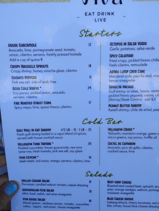 Viva South Padre Island Restaurant Menu | Fresh Seafood, Waterfront ...